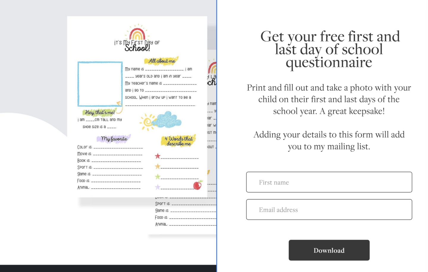 Free Printable First and Last Day of School Questionnaire - We Made ...