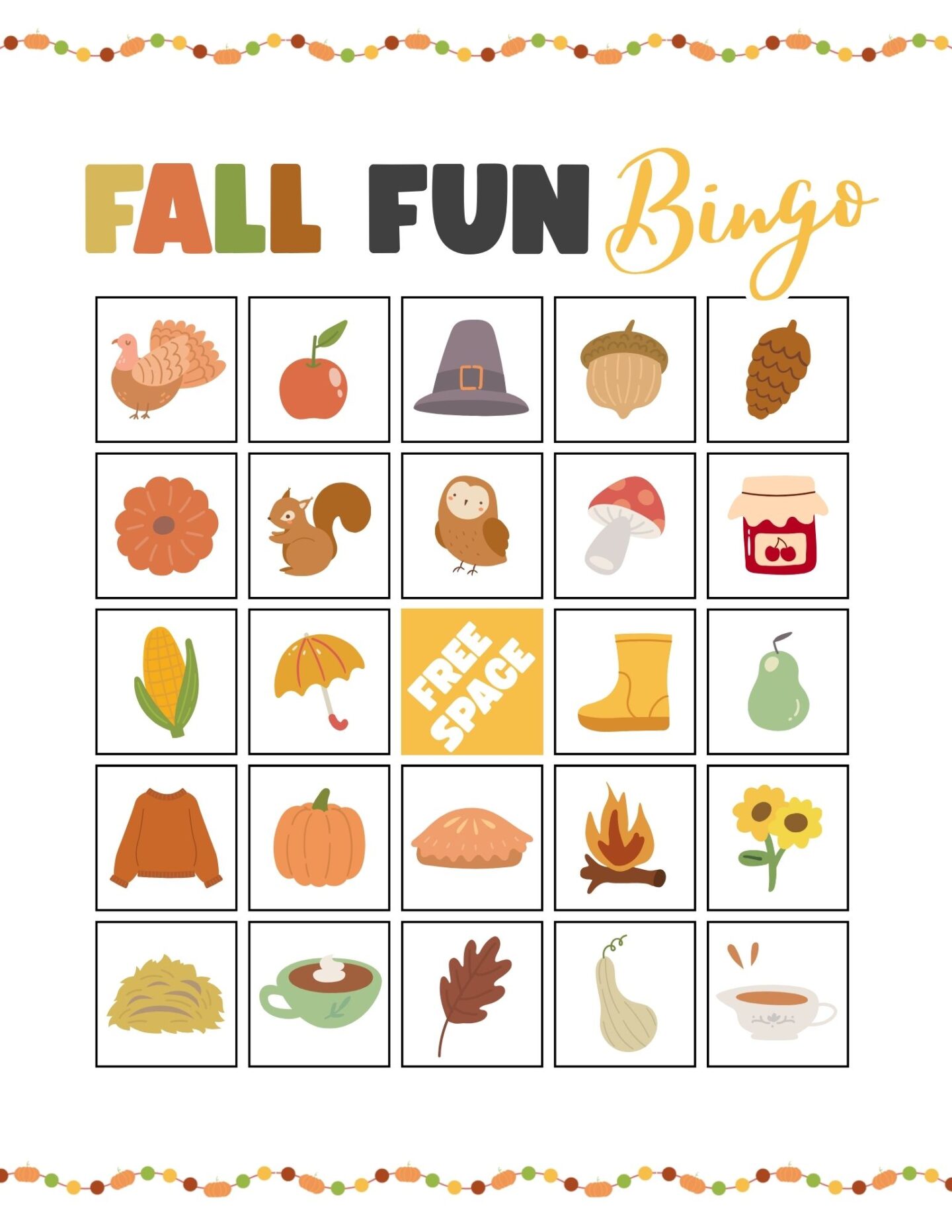 Free Fall Fun Bingo Game Printable (Instant PDF) - We Made This Life
