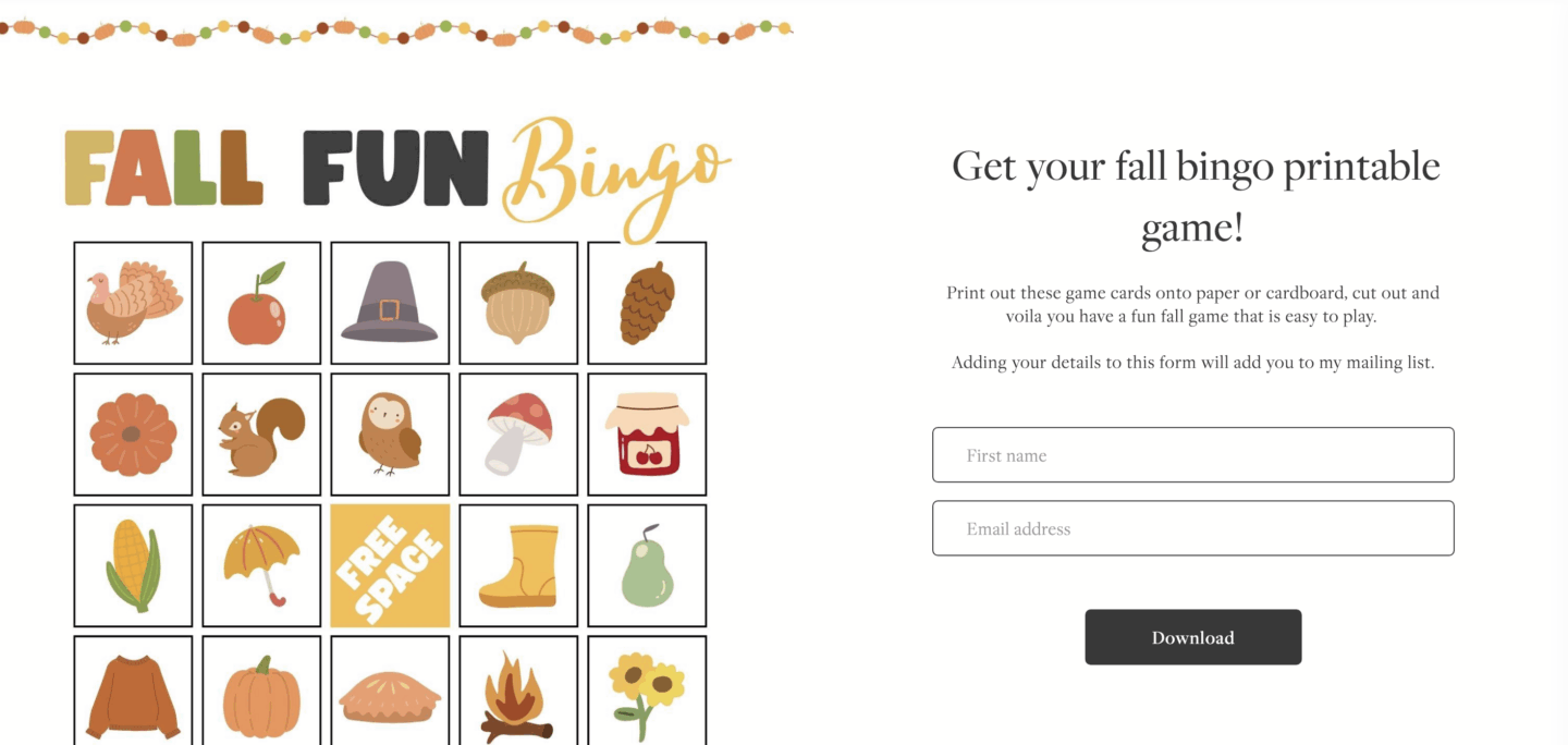 Free Fall Fun Bingo Game Printable (Instant PDF) - We Made This Life